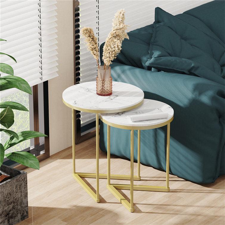 Marble Round Top Nesting Coffee Tables Set of 2 End and Sofa Side Tabl Decor Mantra