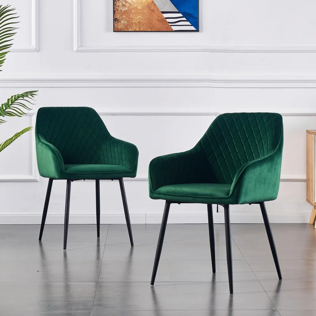 Emerald Diamond Cut Velvet Accent Armchair with Black Legs SINGLE CHAIR